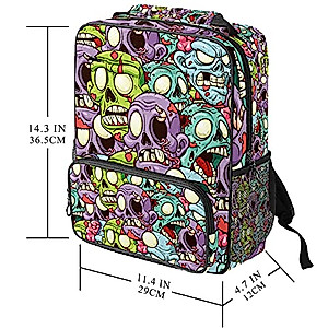 LORVIES Cartoon Zombie Heads School Bag for Student Bookbag Women Travel Backpack Casual Daypack Travel Hiking Camping