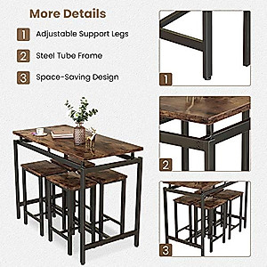Recaceik 5 PCS Dining Table Set, Modern Kitchen Table and Chairs for 4, Wood Pub Bar Table Set Perfect for Breakfast Nook, Small Space Living Room