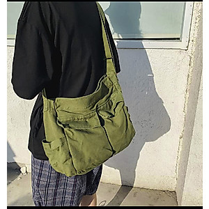 Women Canvas Hobo Messenger Handbags Large Crossbody Aesthetic Commuter Tote Bag with Multiple Pockets Adjustable Strap