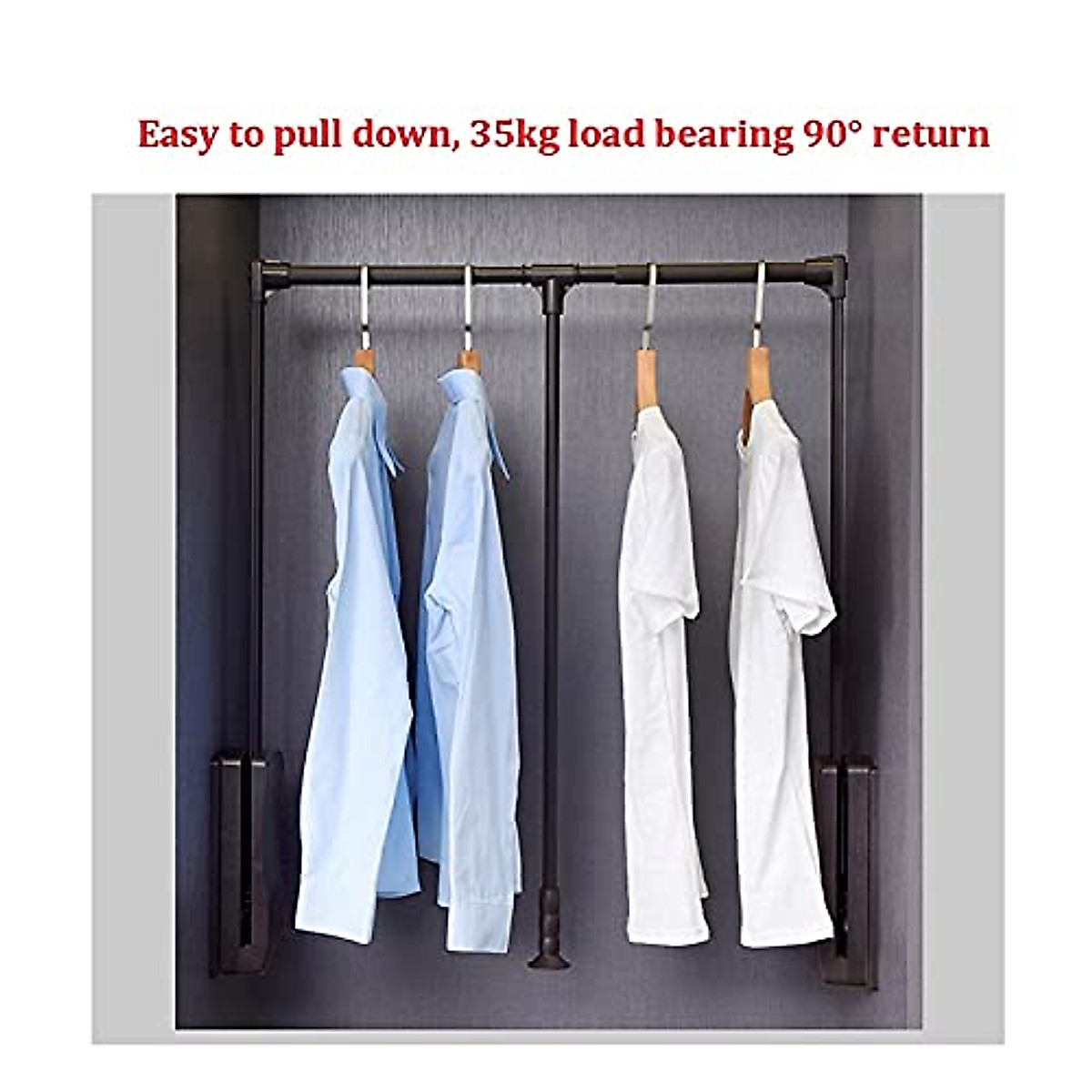 Brown Drop-Down Wardrobe Hanging Rail, Aluminum Alloy Closet Storage Rack, Adjustable Closet Rod Wardrobe Lifter Storage Rack, Adjustable 450-1150mm, Load 30KG (Size : 830-1150mm)