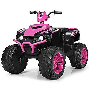 Costzon Kids ATV, 12V Battery Powered Electric Vehicle w/LED Lights, High & Low Speed, Horn, Music, USB, Treaded Tires, Ride on Car 4 Wheeler Quad for Boys & Girls Gift, Ride on ATV (Pink)