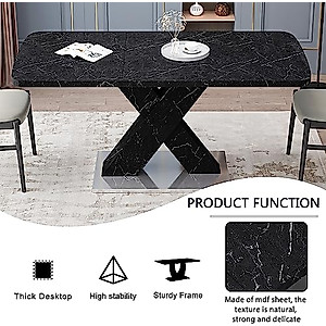 HomVent Expandable Dining Table with Wooden Top Faux Marble Dining Room Table for 4-6 People,Expandable 47.24”-62.99" Dining Room Table Black Marble Grain Kitchen Table for Small Space,Apartment