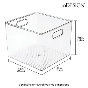 mDesign Plastic Modern Storage Organizer Bin Basket with Handles for Bathroom Organization - Shelf, Cubby, Cabinet, Vanity, and Closet Organizing Decor - Ligne Collection - 4 Pack - Clear