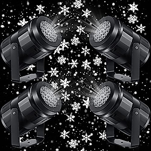 4 Pcs Christmas Snowflake Projector Lights LED Snowfall Projectors Waterproof Xmas Projector Lights White Indoor Holiday Projector Lamp for Xmas Home Wedding Party Garden Landscape Decorations