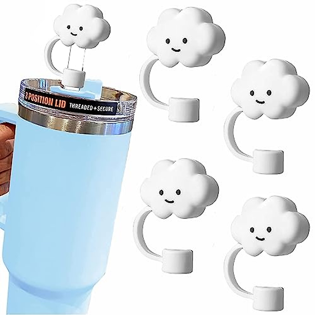 4PCS Straw Cover for Stanley 40 OZ Tumbler, Cloud Silicone Straw Covers for Stanley Cup, 10mm Straw Topper Cute Straw Protector for tumblers for Stanley Cup Accessories