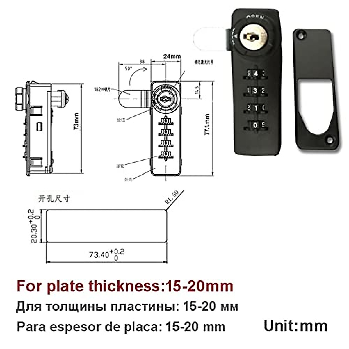 Combination Cabinet Cam Lock 3-4 Digit with Reset Key for Door Locker Office Drawer Jewelry Box MS514 1Pcs (Color : 4V Lock Backplane)