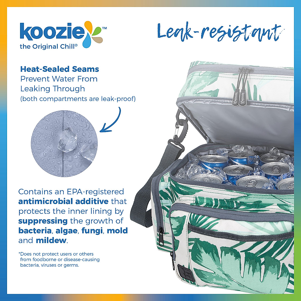 KOOZIE Dual Compartment Cooler Lunch Bag for Women - Large Double Decker Insulated Lunch Box with Removable Shoulder Strap - Resuable Lunch Tote for Work, Travel, Beach, Picnic (Tropical)