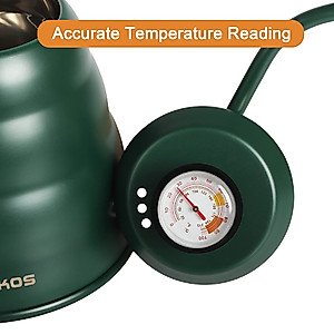 Fooikos Pour Over Coffee Kettle with Thermometer for Coffee and Tea, 42 fl oz - Premium Stainless Steel Gooseneck Kettle -Base on all Stovetops and Any Heat Source (Green)