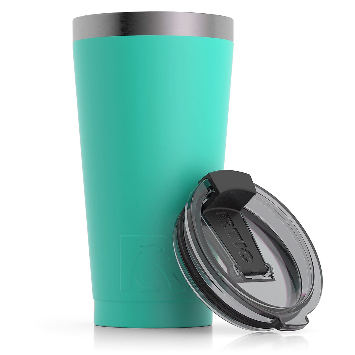 RTIC Pint 16 oz Insulated Tumbler Stainless Steel Metal Coffee, Frozen Cocktail, Drink, Tea Travel Cup with Lid, Spill Proof, Hot and Cold, Portable Thermal Mug for Car, Camping, Sea Glass