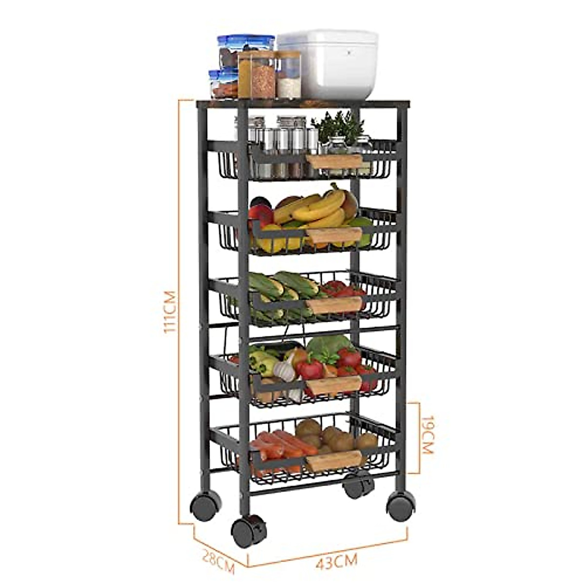 Household Vegetable Storage Trolley, Large Storage Multi-Layer Kitchen Gap Storage Basket, for Bathroom Bedroom,6 Tier