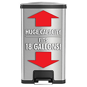 iTouchless Airstep 18 Gallon Step Pedal Trash Can with AbsorbX Odor Control System, 68 Liter Extra Capacity Stainless Steel Commercial Grade Garage Bin for Home and Office Kitchen
