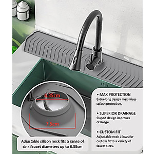 30 inch XXL long sink splash guard, sloped for water runoff, heavy duty adjustable fit splash guard, kitchen sink mat, faucet handle drip catcher, water counter protector, faucet draining mat