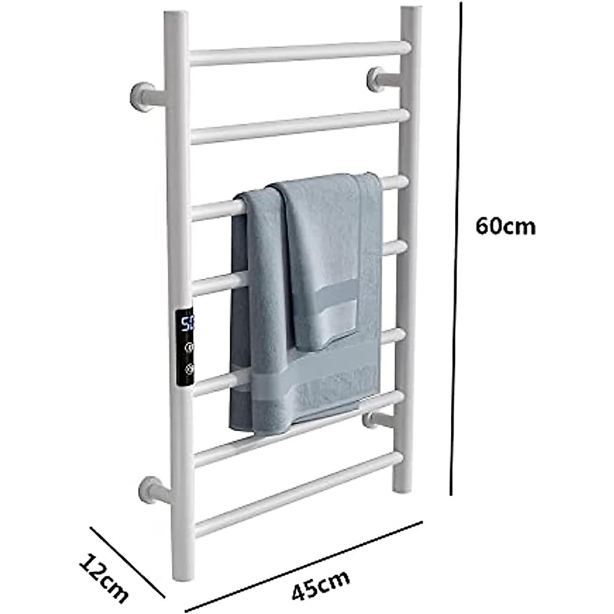 MegLob 80W Electrical Towel Rack Towel Holder & Warmer, Electric Towel Rail Warmer with 7 Heated Bars, Wall Mounted Heated Towel Rail with Smart Touch & Timer, White Towel Heated Dryer