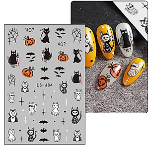 JMEOWIO 9 Sheets Cute Halloween Nail Art Stickers Decals Self-Adhesive Pegatinas Uñas Skull Horror Ghost Witchy Spider Web Bat Pumpkin Spook Nail Supplies Nail Art Design Decoration Accessories