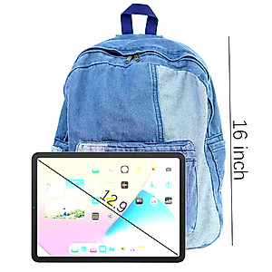 YunZh Denim Backpack Casual Style Lightweight Jeans Backpacks Classic Retro Travel Daypack Bookbags