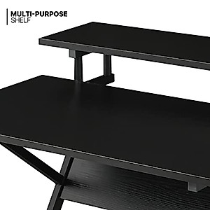 MoNiBloom Computer Desk for Small Standing Portable Laptop Workstation 3 Tier Compact Study Sofa Side Bed Table, Z-Shape Space Saving Desk, Black