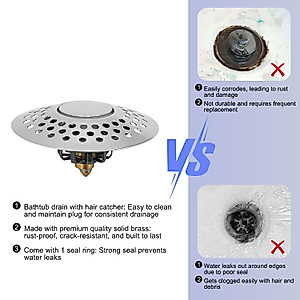 Tub Stopper Bathtub Drain Stopper- Universal Pop Up Tub Drain Stopper for Bathtub Bathroom Sink Drains Anti Clog Sink Drain Filter with Hair Catcher, Easy Install Drain Stopper &Curtain Clips