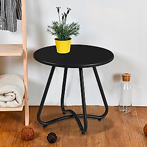 YIYAN Outdoor Side Tables, Resistant Steel Patio Side Table,Small Round End Table for Patio Balcony Porch Garden (Black)