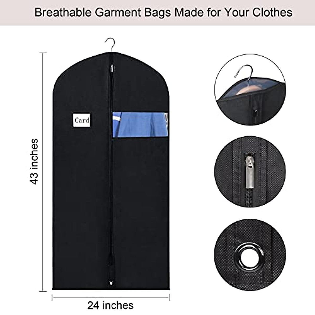 SORON 43" Garment Bags, 7 Packs Garment Bags for Hanging Clothes, Env-friendly Breathable Suit Bag Clothes Cover for Storage Suits, shirts, T-shirts and Jackets, Suitable for Adults and Children