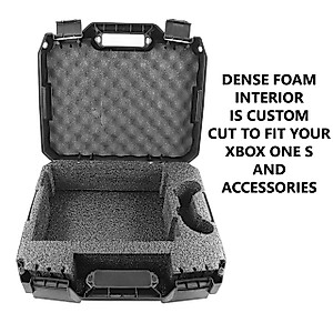 CASEMATIX Travel Case Compatible with Xbox One S - Hard Shell Carrying Case with Protective Foam Compartments for Console, Controller, Power Adapter, Games and More Accessories, Case Only