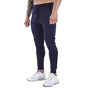 GANSANRO Mens Jogger Sweatpants, Men's Slim Fit Workout Athletic Pants, Navy Blue Sweatpants for Men with Pockets, Medium
