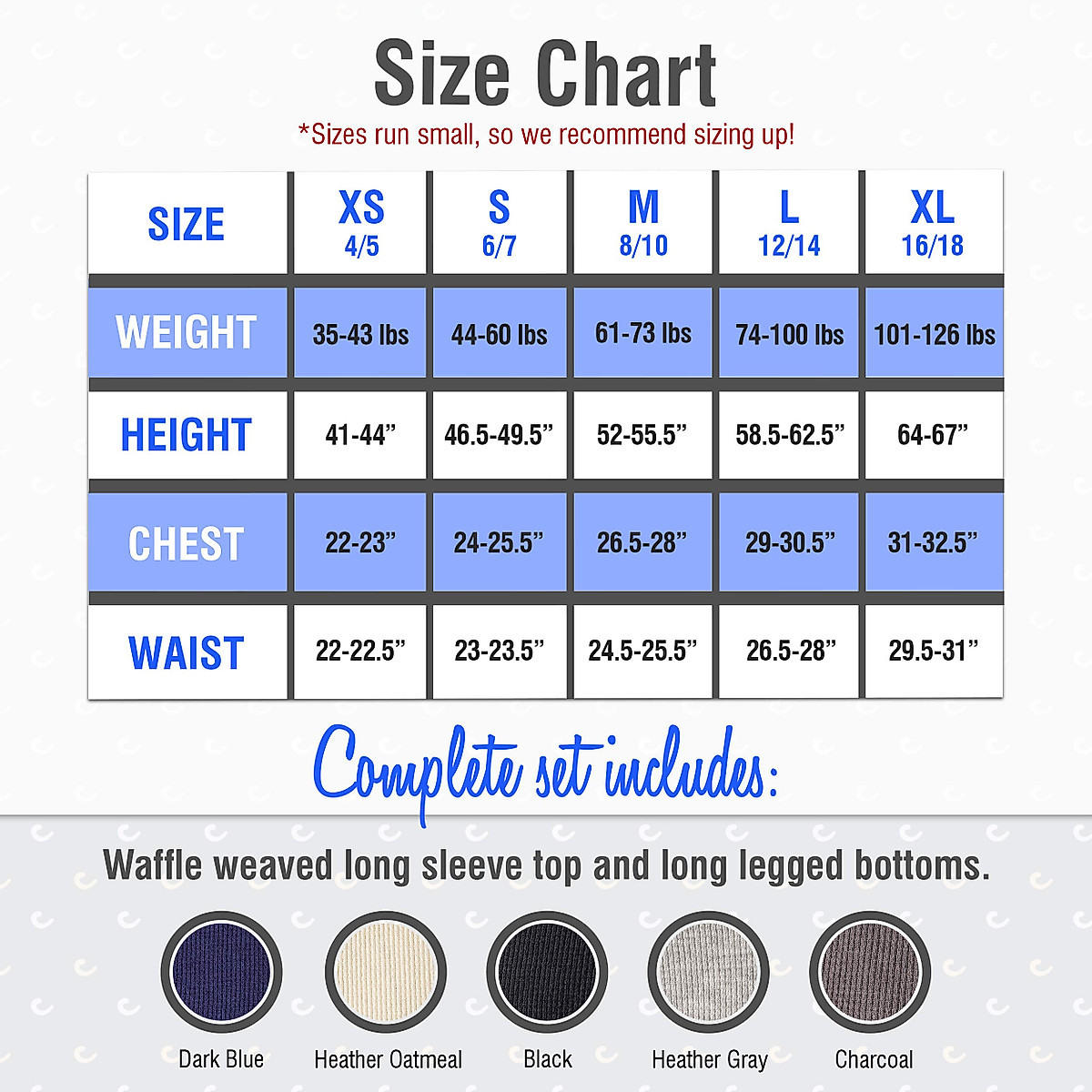 ONLY BOYS Thermal Underwear Set 4 Piece Waffle Knit Top and Long Johns (2T-16), Size 4T, CharcoalDark Blue