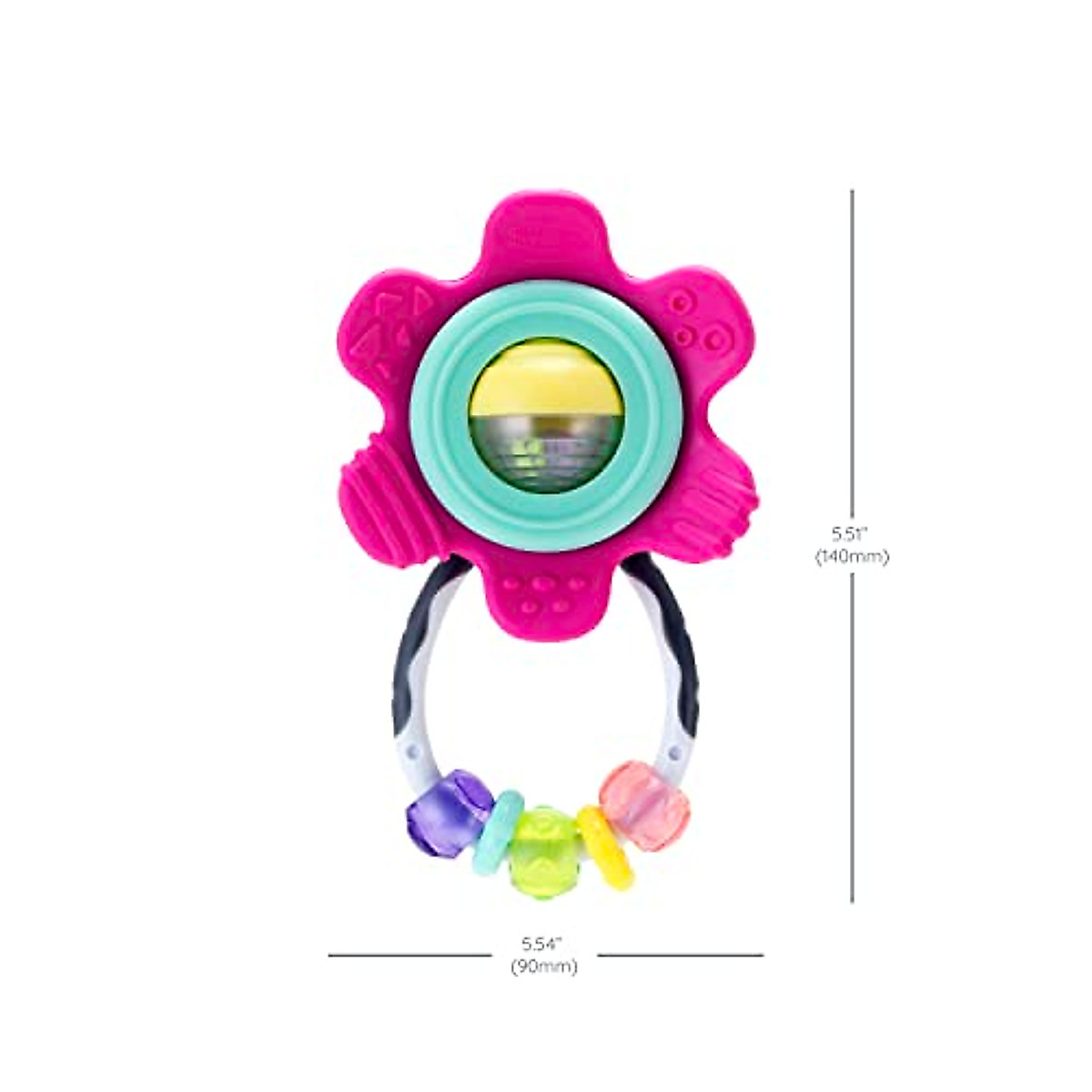 Infantino Spin & Teethe Gummy Pink Flower Rattle - Easy to Grab, Chewy Rings, Multi-Texutre Petals, Roller Ball Center - Teething & Sensory Play, Ages 0 Months +