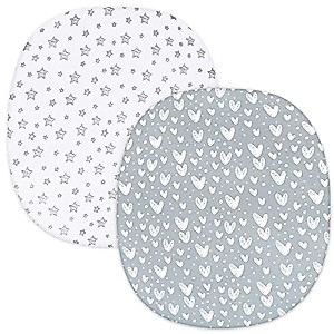 Changing Pad Liner 5 Count, Waterproof Larger Changing Pad Cover 28" X 15", Cotton Terry (Solid Improved Thickness) / Bassinet Fitted Sheets, 2 Pack, 100% Jersey Knit Cotton, Grey