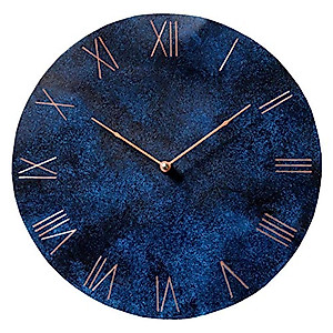 InTheTime 12-inch Bent Copper Wall Clock Blue Round Large Silent Non-Ticking Unique Handmade - 7th Wedding Anniversary Gift Idea Rustic Farmhouse Native American Southwest Home Kitchen Art Decor