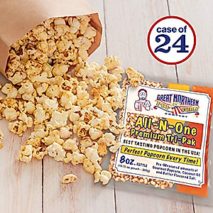 GREAT NORTHERN POPCORN COMPANY - Popcorn Packs, Pre-Measured, Movie Theater Style, All-in-One Kernel, Salt, Oil Packets for Popcorn Machines, 8 Ounce (Pack of 24)