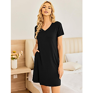 Ekouaer 2 Pack Nightgown Women's Casual Sleep Shirt Short Sleeve Sleepwear Soft Pajama Dress Loungewear with Pockets