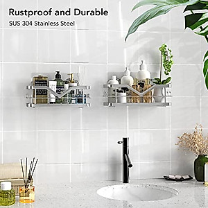 HOMEASY Shower Caddy Rack Organizer Wall Mount, rv Shower Organizer Shelf Adhesive No Drilling, Rust Free Storage Shower Caddy Shelf with Included Hooks for Bathroom,Toilet,Kitchen,rv -2 Pack