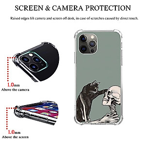 Vusbvelnot Cat and Skull Case Compatible with iPhone 13 Pro Max, Hippie Creepy Black Cat and Skeleton Case for iPhone 13 Pro Max for Teens Men and Women, Cool TPU Bumper Phone Case Cover