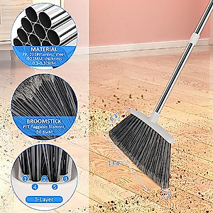 Upgraded Extra-Large Upright Broom - 56.7" Length, Gray Broom Flowering Bristles for Enhanced Indoor and Outdoor Cleaning - Stainless Steel Handle - Cleaning Solution for Home, Kitchen, and Office
