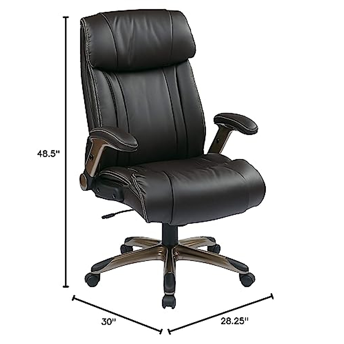 Office Star ECH Series High Back Executive Bonded Leather Office Chair with Adjustable Padded Flip Arms, Espresso with Cocoa Coated Base