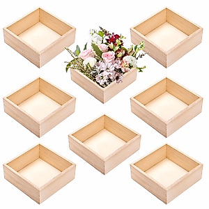 Frcctre 8 Pack Unfinished Wooden Box, 6 x 6 Inch Square Rustic Wooden Box Storage Organizer Box Small Wooden Box for Crafts, Centerpiece, Home Decor, Storage, Collectibles, Succulent, Drawer