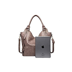 Women Tote Bag Handbags PU Leather Fashion Hobo Shoulder Bags with Adjustable Shoulder Strap, L,Khaki