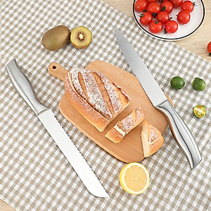 Knife Sets for Kitchen with Block, 15 Piece Kitchen Knife Set, Ultra Sharp Chef Knife Set for Kitchen, High Carbon Stainless Steel Knife Block Set with Sharpener, Silver