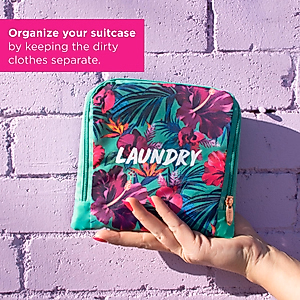 Miamica Soft Travel Laundry Bag with Zipper and Drawstring, Hibiscus, 21” x 22” – Keep Your Dirty Clothes Separate and Your Suitcase Organized – Expandable, Durable, and Foldable Laundry Bag