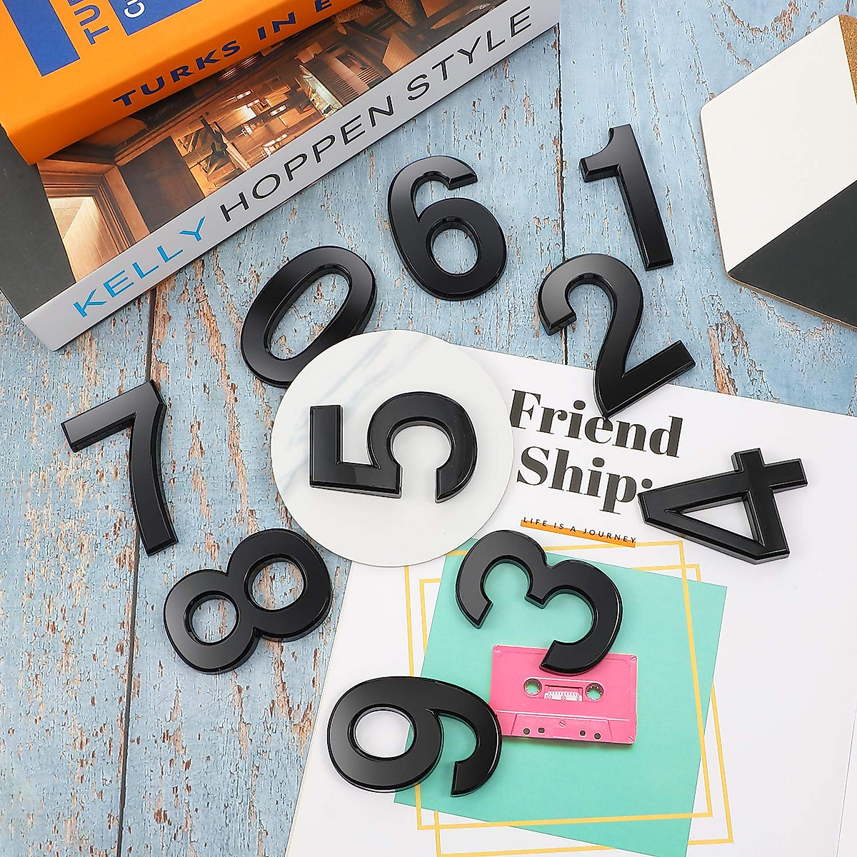 20 Pieces House Numbers Mailbox Numbers 0-9, 3D Door Address Numbers Self Adhesive Mailbox Numbers Sticker or House, Apartment, Office, Hotel Room, Mailbox Signs (Black, 2.76 Inch)