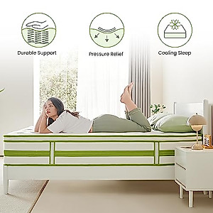 Dourxi 12 Inch Queen Mattress, Hybrid Mattress in a Box, Gel Memory Foam and Pocket Springs for Cooling Sleep & Pressure Relief, Organic Cotton Fabric Cover, Plush Feel, 80"*60"*12", Queen Size