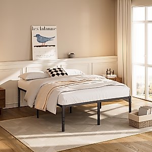 Jebosam 18 inch High Bed Frame Queen Size Heavy Duty Steel Support 2500 lbs Metal Queen Bed Frame No Box Spring Needed Non-Slip Noise Free Black Queen Platform Frame