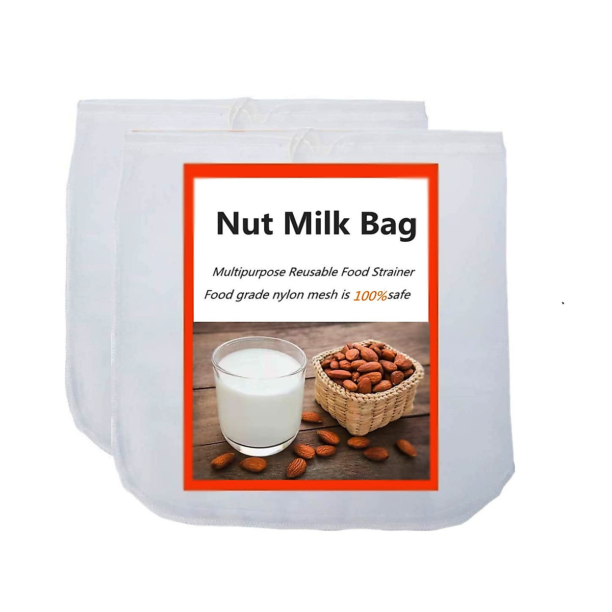 Nut Milk Bag,Multiple nut milk bag reusable Food Strainer, 2 Pack - 100Micron, 12"X12" Cold Brew Coffee Bag, Ultra Fine Nylon Mesh,mesh strainer, for Milk, Juice, Coffee, Tea