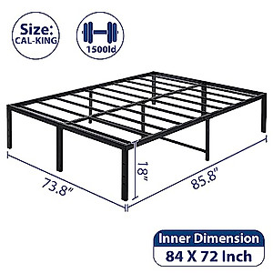 LUSIMO California King Bed Frame 18 Inch Tall Cal King Bed Frame with Storage Heavy Duty Steel Slats Metal Platform Bed Frames No Box Spring Needed Anti Slip Easy Assembly Black