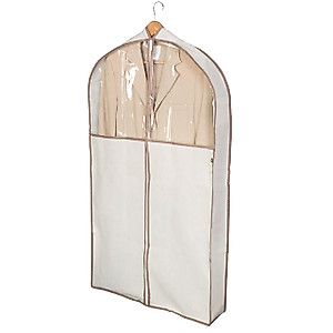 Smart Design Gusseted Garment Bag Hanger - (24 x 42 Inch) - Clothing Storage Cover - Includes Zipper Closure & Travel Loop - Suits, Dresses Travel Closet Organization - [Beige]