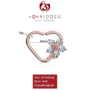 Forbidden Body Jewelry Rose Gold Plated Heart w/CZ Flower Daith & Cartilage Hoop Earring (Left Ear)