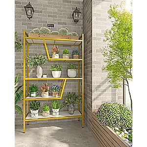 Teraves 5-Tier Adjustable Bookshelf Wood Bookcase with Metal Frame Book Shelf Organizer for Living Room/Bedroom/Study Room,46 Variants