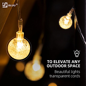 BLUU String Lights 34ft Outdoor 100 Led Crystal Globe Bulb 33 Feet Long String Lights 8 Lighting Modes, Waterproof Battery Powered Patio Lights for Garden Yard Porch Wedding Party Decor