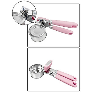 Uyauld Manual Can Opener, Handheld Tin Opener Cork Screw, Easy Turn Knob, Built in Bottle Opener, Hangs for Convenient Kitchen Storage, Easily Open Tin Cans, 2 Silicone Lid Cover for Can, Pink