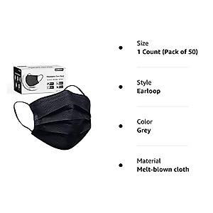 4-Layer Disposable Face Mask, 50 Pcs Safety Protected Masks with Elastic Ear Loop Comfortable Breathable (Adults-Black)